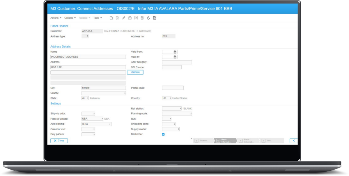 Infor A+ (V2) Sales Tax Automation - Avalara